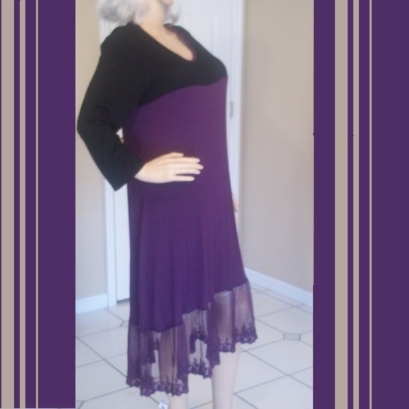 Celeste | Dresses | Deep Purple Lace Hem Lightweight Jersey Shift ...